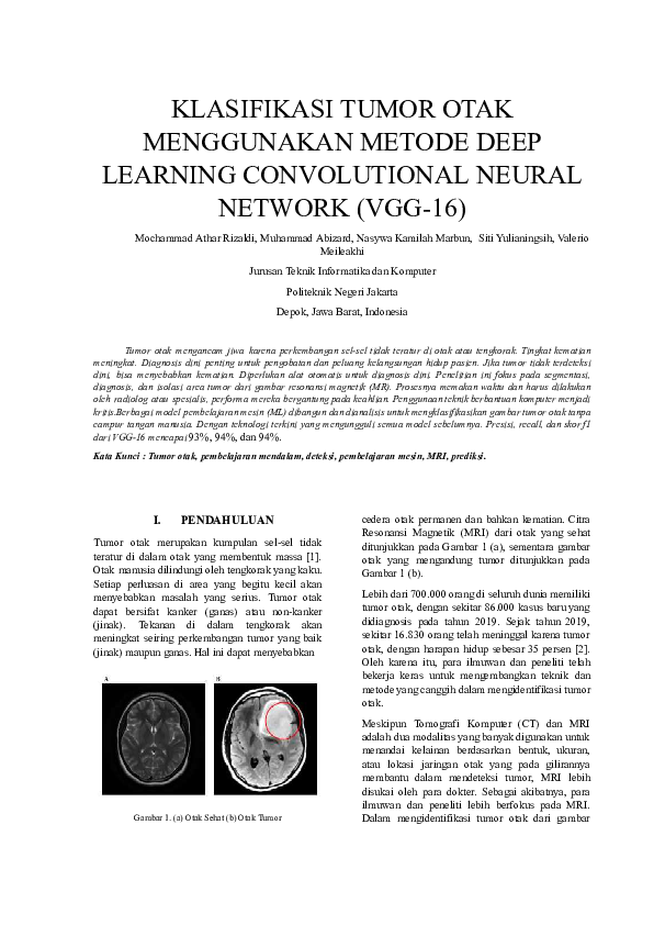 (PDF) KLASIFIKASI TUMOR OTAK MENGGUNAKAN METODE DEEP LEARNING CONVOLUTIONAL NEURAL NETWORK (VGG-16