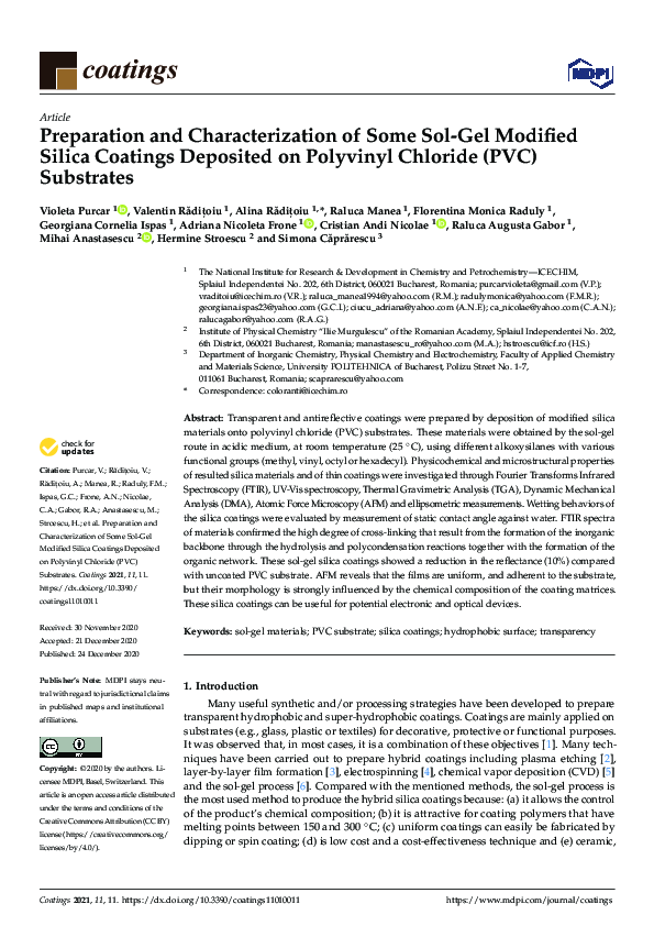 (PDF) Preparation and Characterization of Some Sol-Gel Modified Silica Coatings Deposited on ...