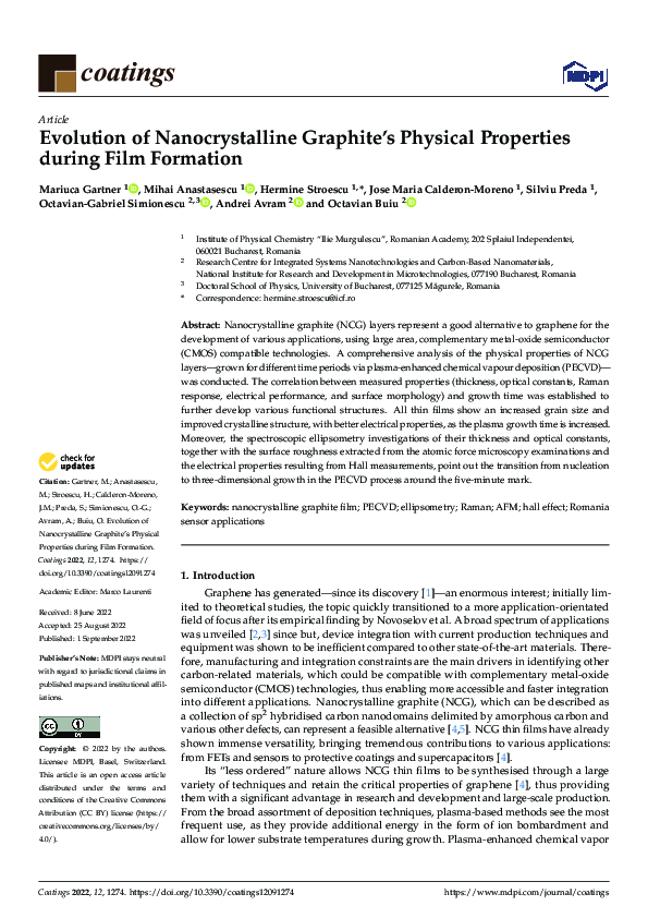 (PDF) Evolution of Nanocrystalline Graphite’s Physical Properties during Film Formation