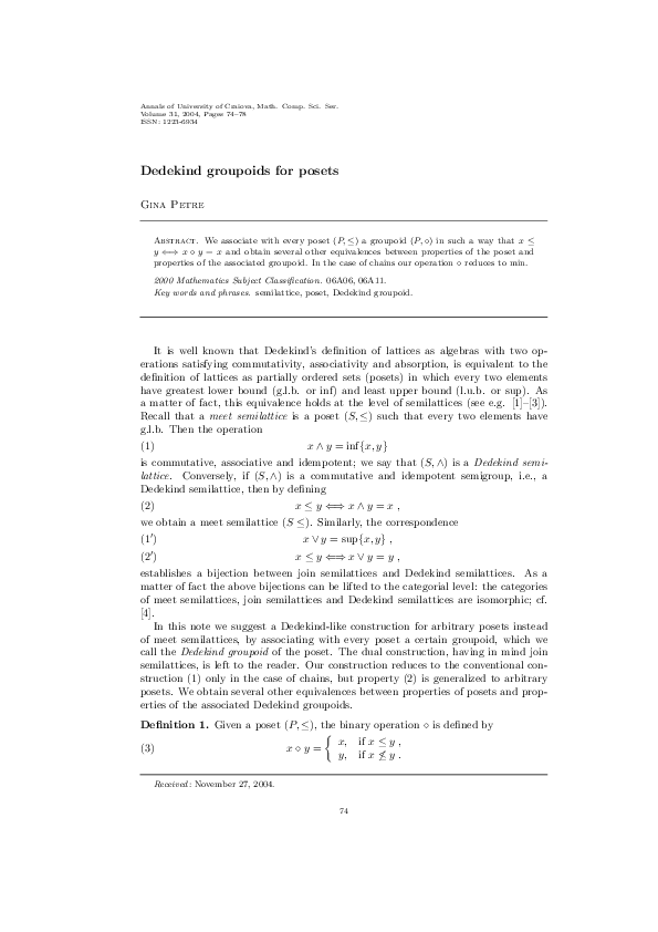 (PDF) Dedekind groupoids for posets