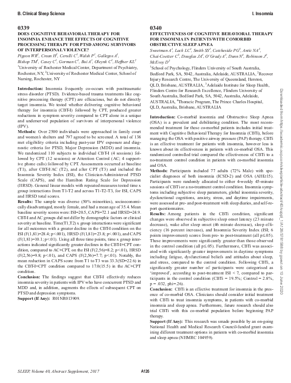 Pdf 0339 Does Cognitive Behavioral Therapy For Insomnia Enhance The