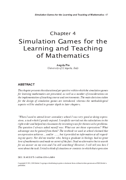 (PDF) Simulation Games for the Learning and Teaching of Mathematics