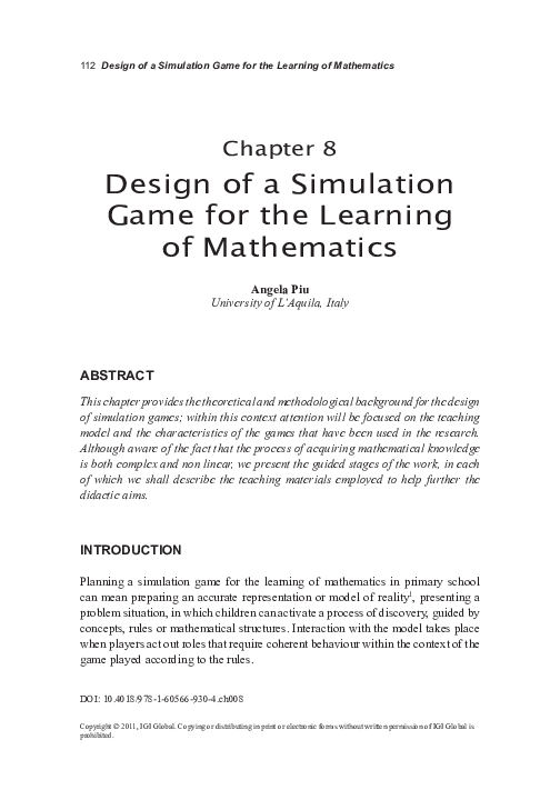 (PDF) Design of a Simulation Game for the Learning of Mathematics