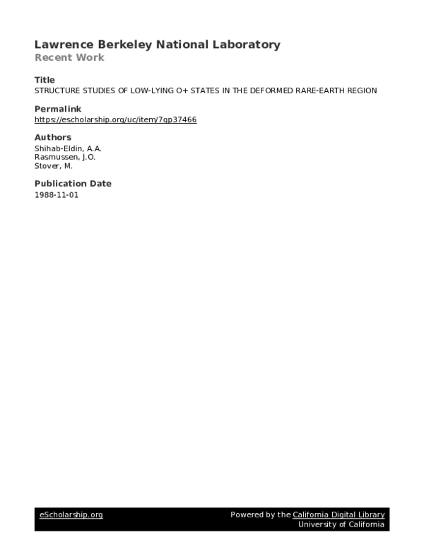 (PDF) Structure Studies of Low-Lying O+ States in the Deformed Rare ...