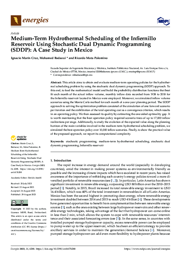 (PDF) Medium-Term Hydrothermal Scheduling of the Infiernillo Reservoir ...