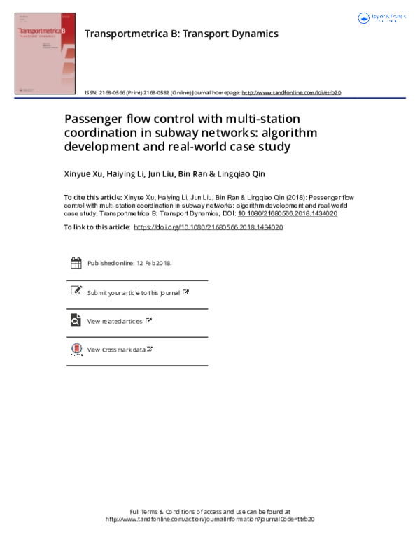 Pdf Passenger Flow Control With Multi Station Coordination In Subway Networks Algorithm
