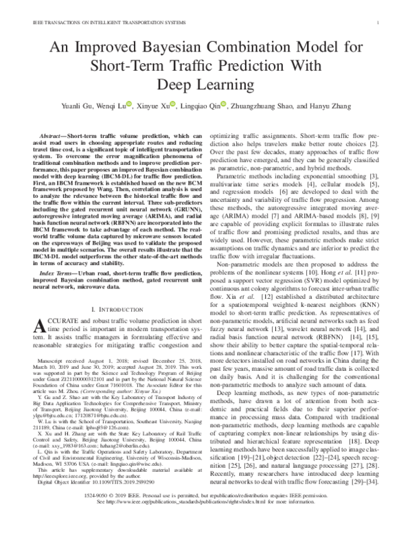 Pdf An Improved Bayesian Combination Model For Short Term Traffic