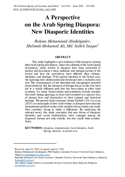 (PDF) A Perspective on the Arab Spring Diaspora: New Diasporic Identities