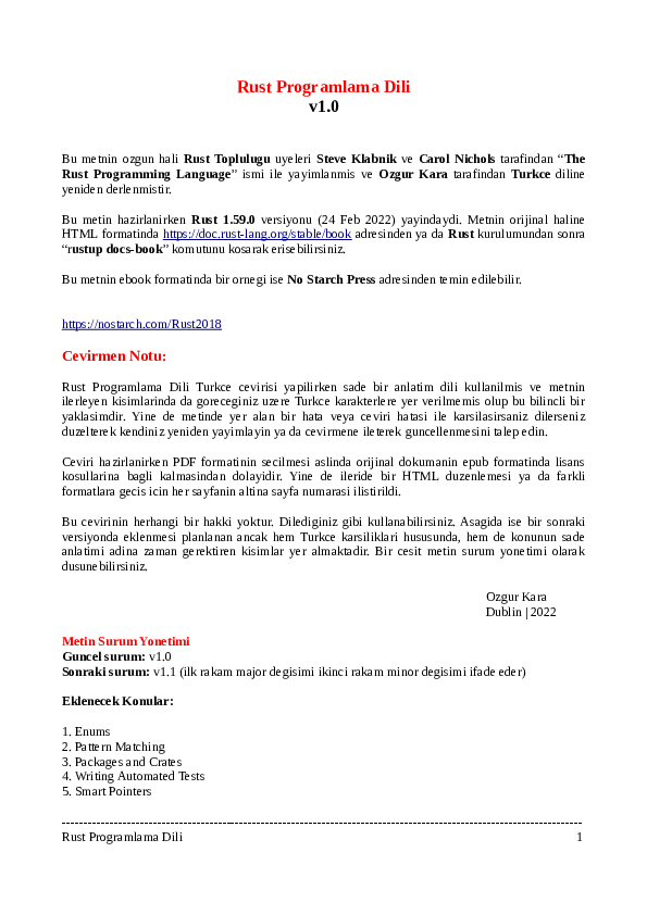 (PDF) Rust Programlama Dili