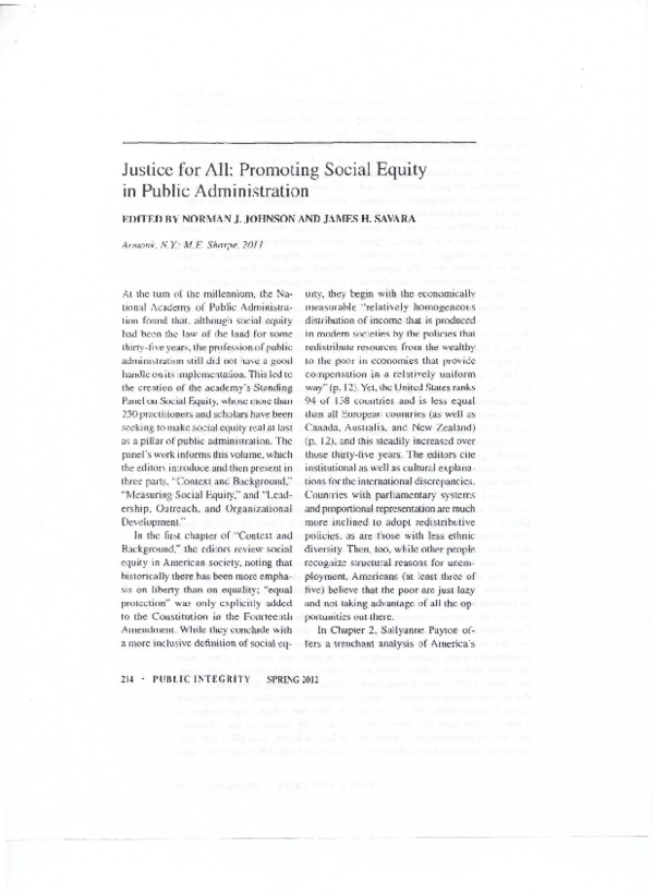 (PDF) Justice for All: Promoting Social Equity in Public Administration