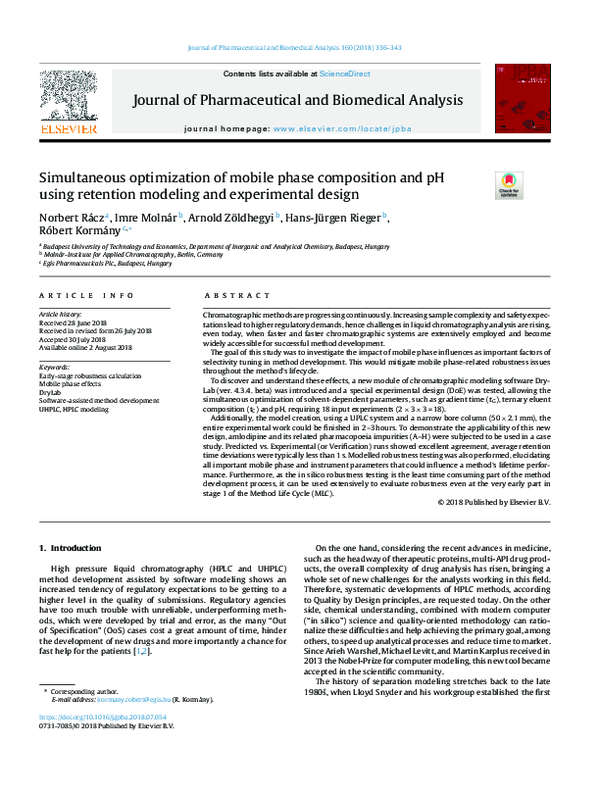 (PDF) Simultaneous optimization of mobile phase composition and pH ...