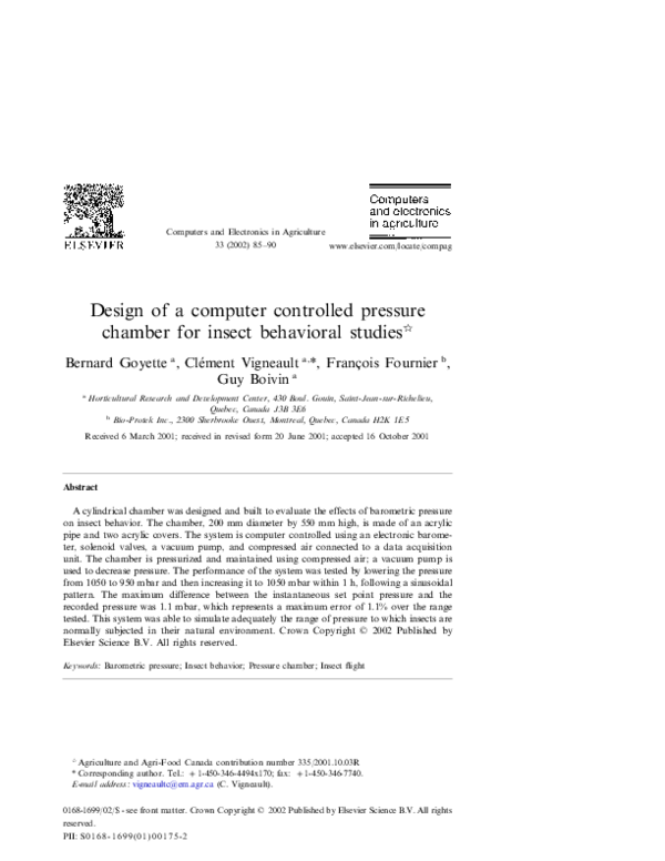 (PDF) Design of a computer controlled pressure chamber for insect ...