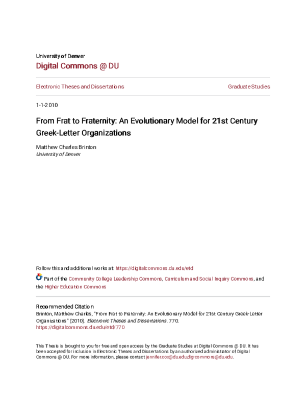 (PDF) From Frat to Fraternity: An Evolutionary Model for 21st Century ...