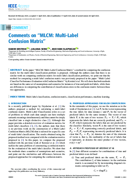 (PDF) Comments on "MLCM: Multi-Label Confusion Matrix