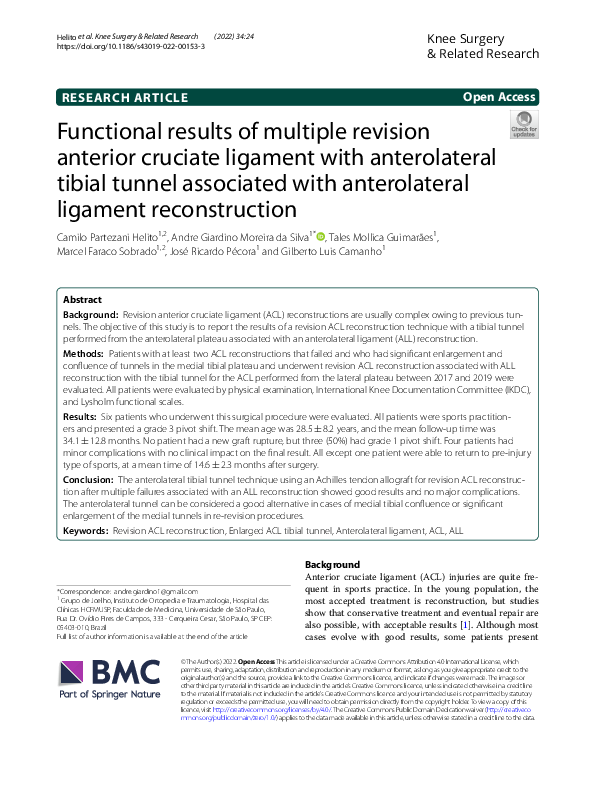 (PDF) Functional results of multiple revision anterior cruciate ligament with anterolateral ...