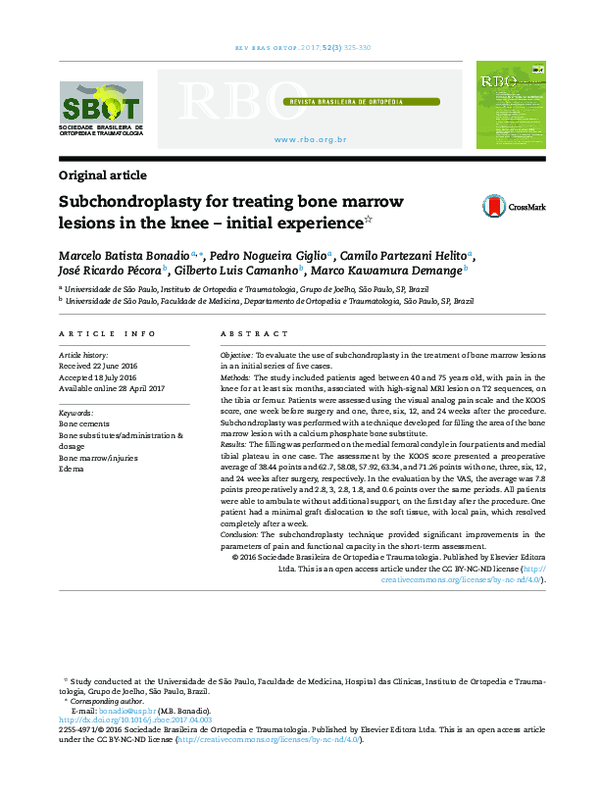 (PDF) Subchondroplasty for treating bone marrow lesions in the knee ...