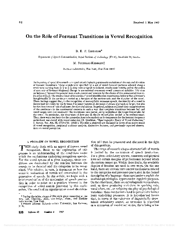 (PDF) On the Role of Formant Transitions in Vowel Recognition