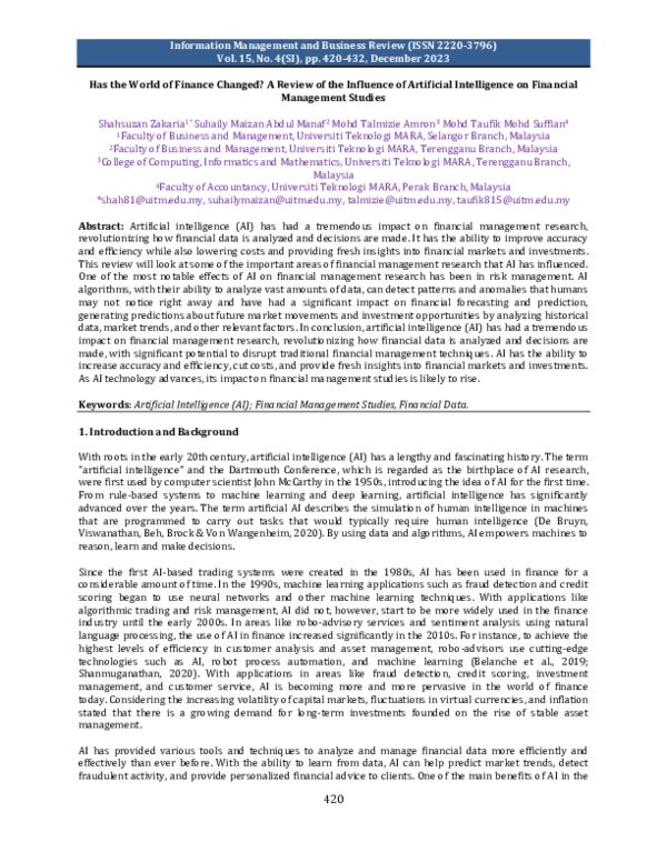 (PDF) Has the World of Finance Changed? A Review of the Influence of ...