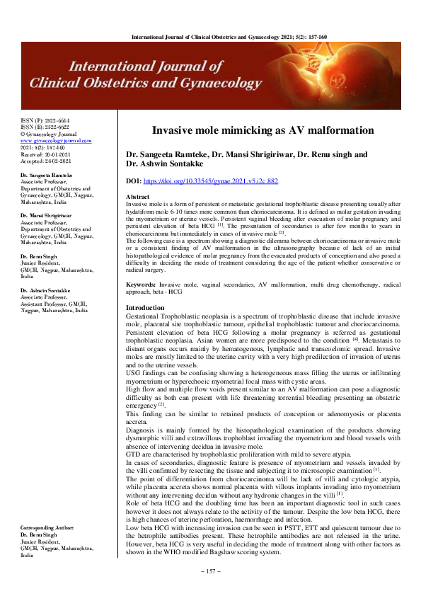 (PDF) Invasive mole mimicking as AV malformation