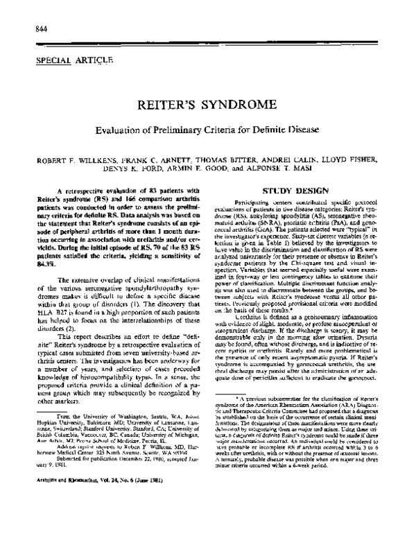 (PDF) Reiter's syndrome. Evaluation of preliminary criteria for ...