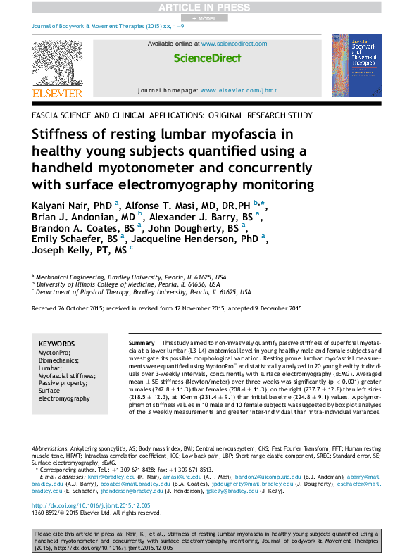 (PDF) Stiffness of resting lumbar myofascia in healthy young subjects ...