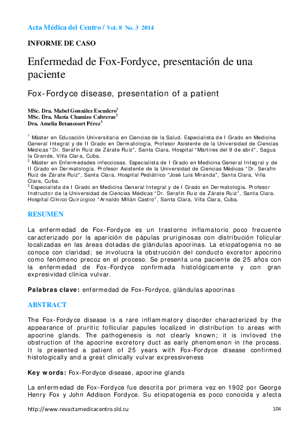 (PDF) Enfermedad de Fox-Fordyce, presentación de una paciente