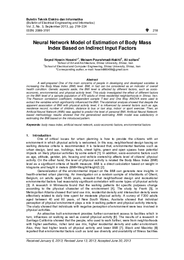 (PDF) Neural Network Model of Estimation of Body Mass Index Based on Indirect Input Factors