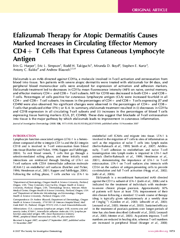 (PDF) Efalizumab Therapy for Atopic Dermatitis Causes Marked Increases ...
