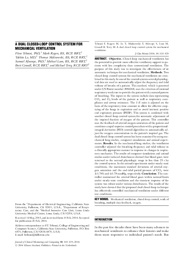 (PDF) A Dual Closed-Loop Control System for Mechanical Ventilation