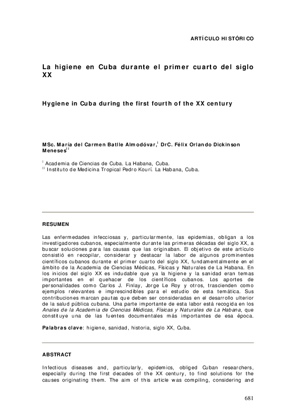 (PDF) Hygiene in Cuba during the first fourth of the XX century | Maria ...