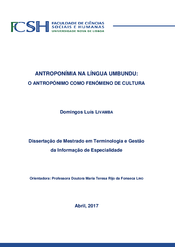 (PDF) Antroponímia da língua Umbundu: o antropónimo como fenómeno de ...