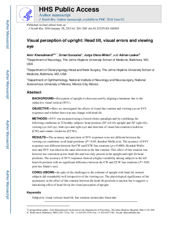 (PDF) Visual perception of upright: Head tilt, visual errors and ...