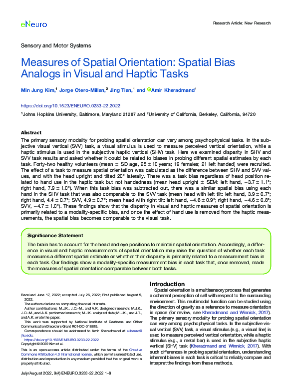 (PDF) Measures of Spatial Orientation: Spatial Bias Analogs in Visual and Haptic Tasks