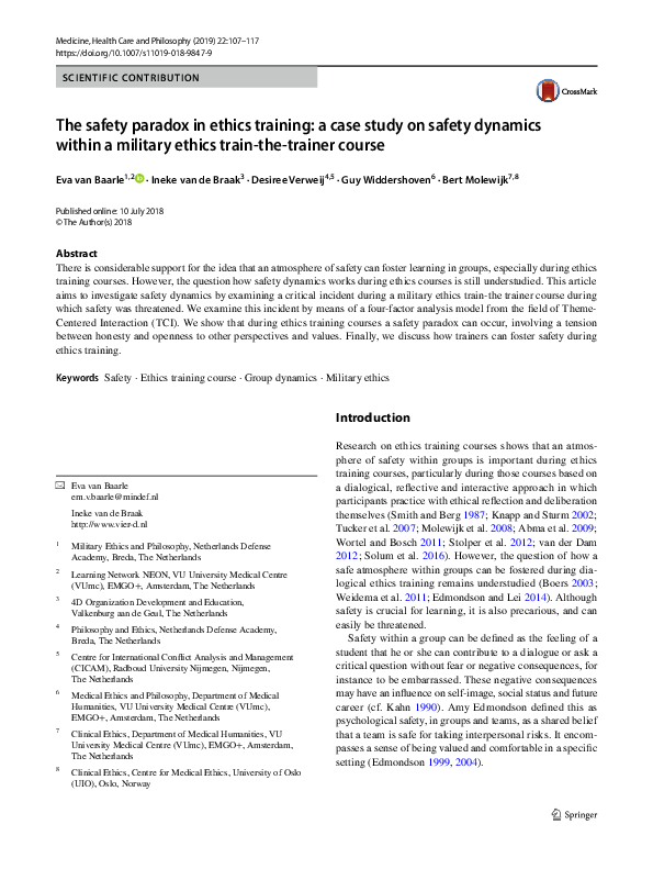 (PDF) The safety paradox in ethics training: a case study on safety ...