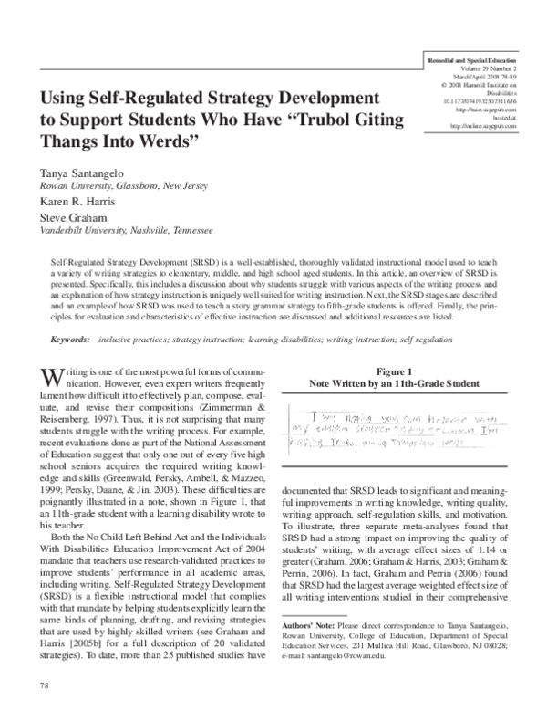 (PDF) Using Self-Regulated Strategy Development to Support Students Who ...