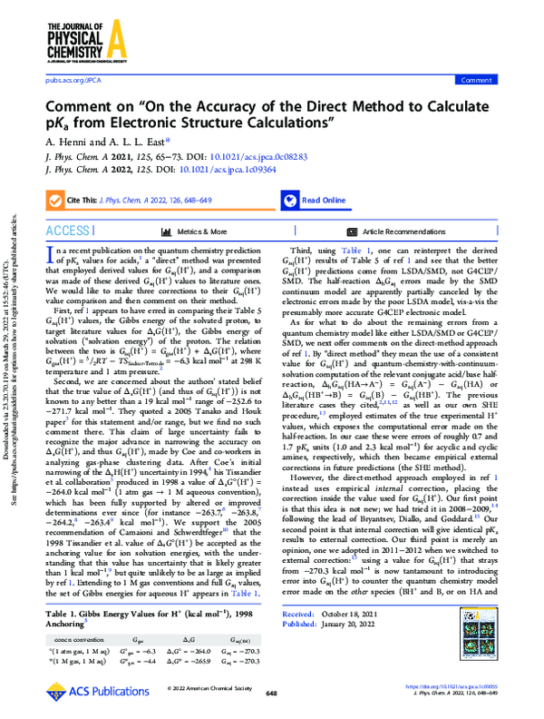 (PDF) Comment on “On the Accuracy of the Direct Method to Calculate pKa ...