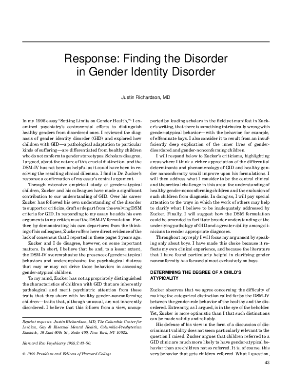 (PDF) Response: Finding the Disorder in Gender Identity Disorder