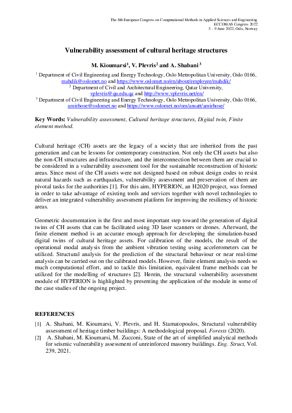 (PDF) Vulnerability assessment of cultural heritage structures