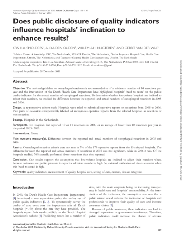 (PDF) Does public disclosure of quality indicators influence hospitals ...