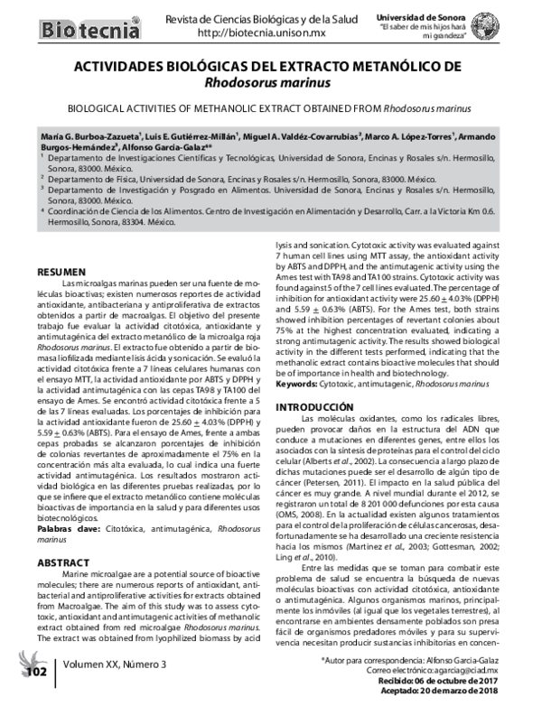 (PDF) ACTIVIDADES BIOLÓGICAS DEL EXTRACTO METANÓLICO DE Rhodosorus marinus