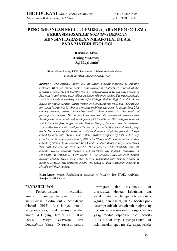 (PDF) Pengembangan Modul Pembelajaran Biologi Sma Berbasis Problem Solving Dengan ...