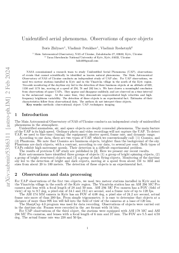 (PDF) Unidentified aerial phenomena. Observations of space objects