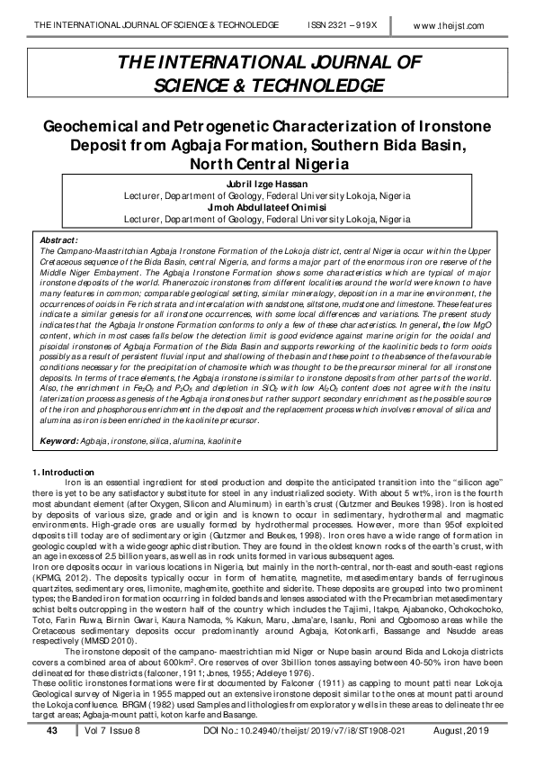 (PDF) Geochemical and Petrogenetic Characterization of Ironstone ...