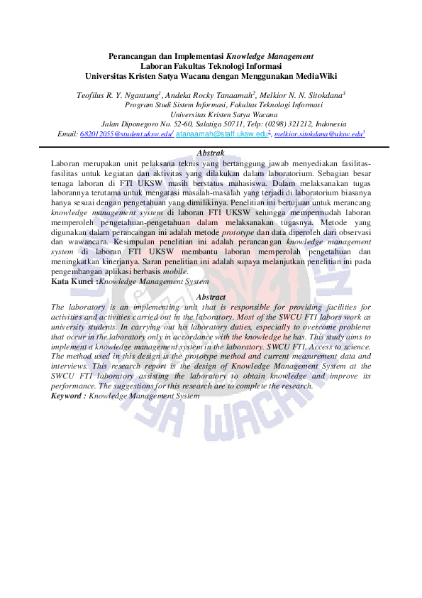 (PDF) Perancangan Dan Implementasi Knowledge Management Laboran Fakultas Teknologi Informasi ...