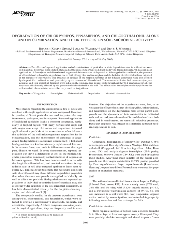 (PDF) Degradation of chlorpyrifos, fenamiphos, and chlorothalonil alone ...