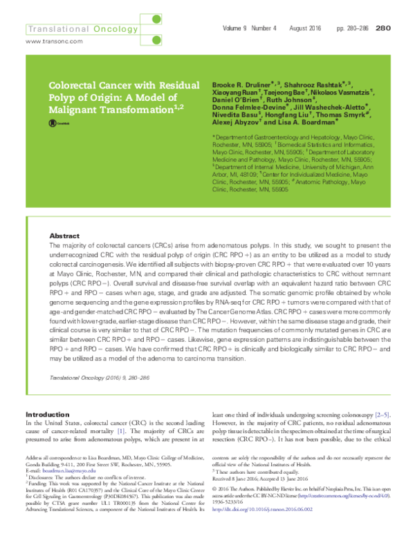(PDF) Colorectal Cancer with Residual Polyp of Origin: A Model of ...
