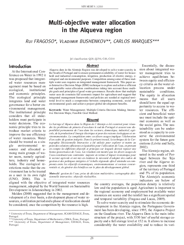(PDF) Multi-objective water allocation in the Alqueva region