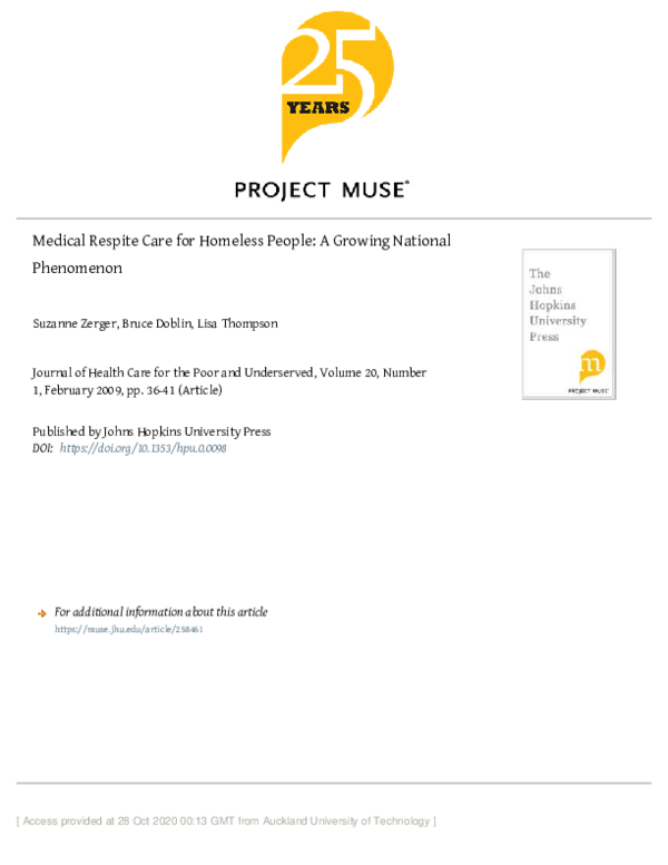 (PDF) Medical Respite Care for Homeless People: A Growing National ...