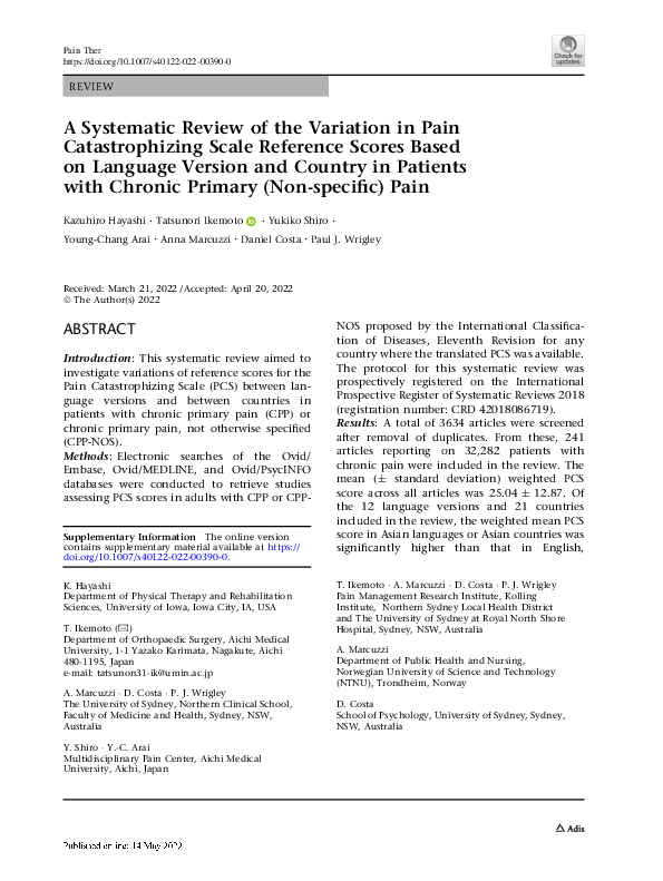 (PDF) A Systematic Review of the Variation in Pain Catastrophizing ...