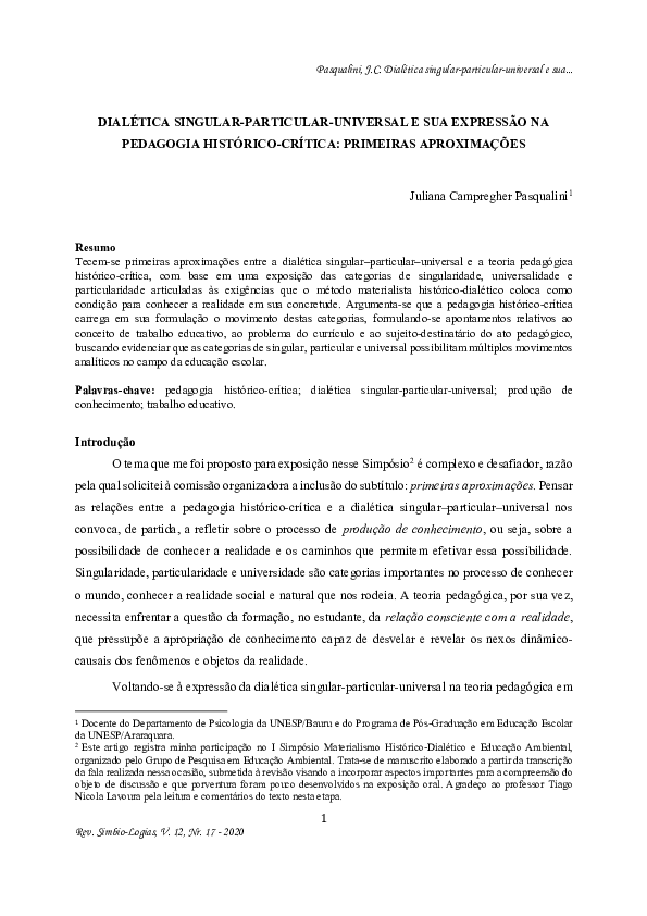 (PDF) Dialética Singular-Particular-Universal e Sua Expressão Na ...